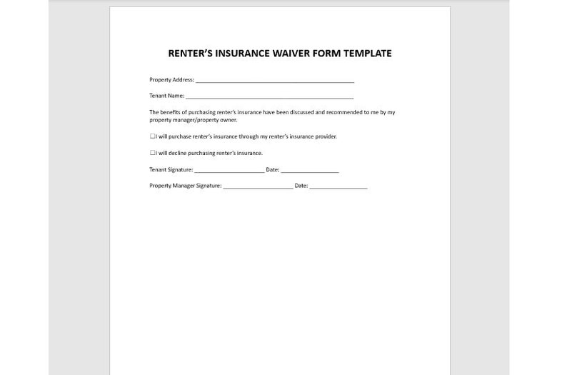 Editable Renter's Insurance Waiver Form, Renter's Insurance Waiver Form ...