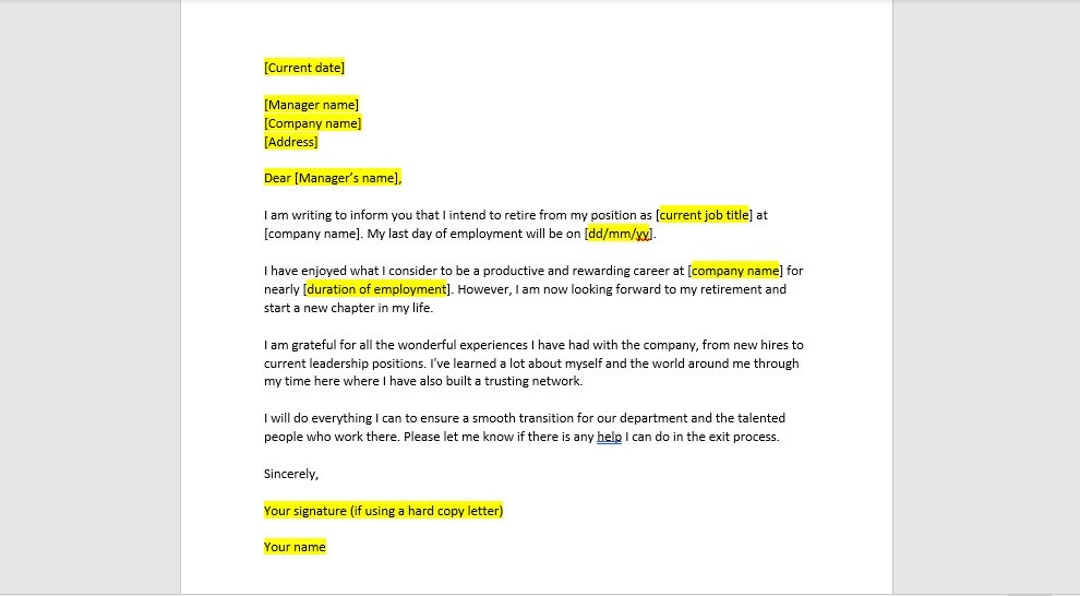 Retirement Resignation Letter, Resignation Letter, Resignation Template ...