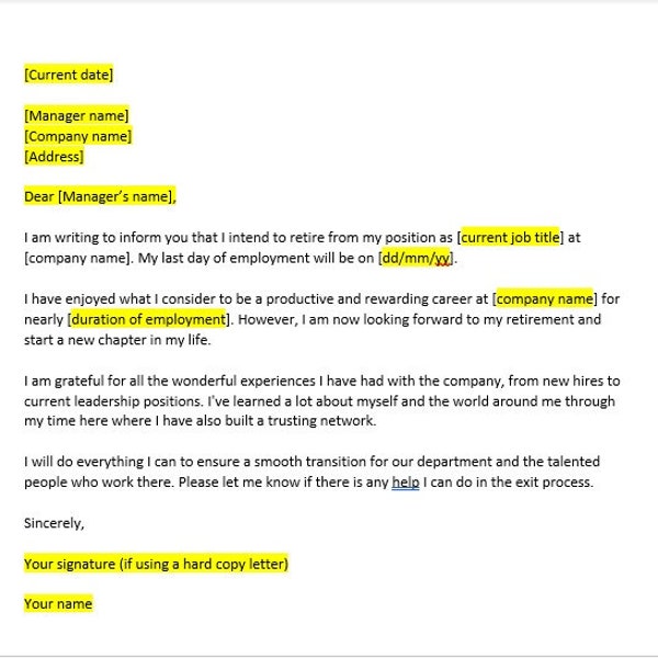 Resignation Retirement Letter - Etsy