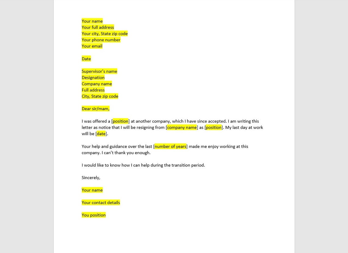 Two Weeks Notice Letter Template, Two Weeks Notice Letter, Two Weeks ...