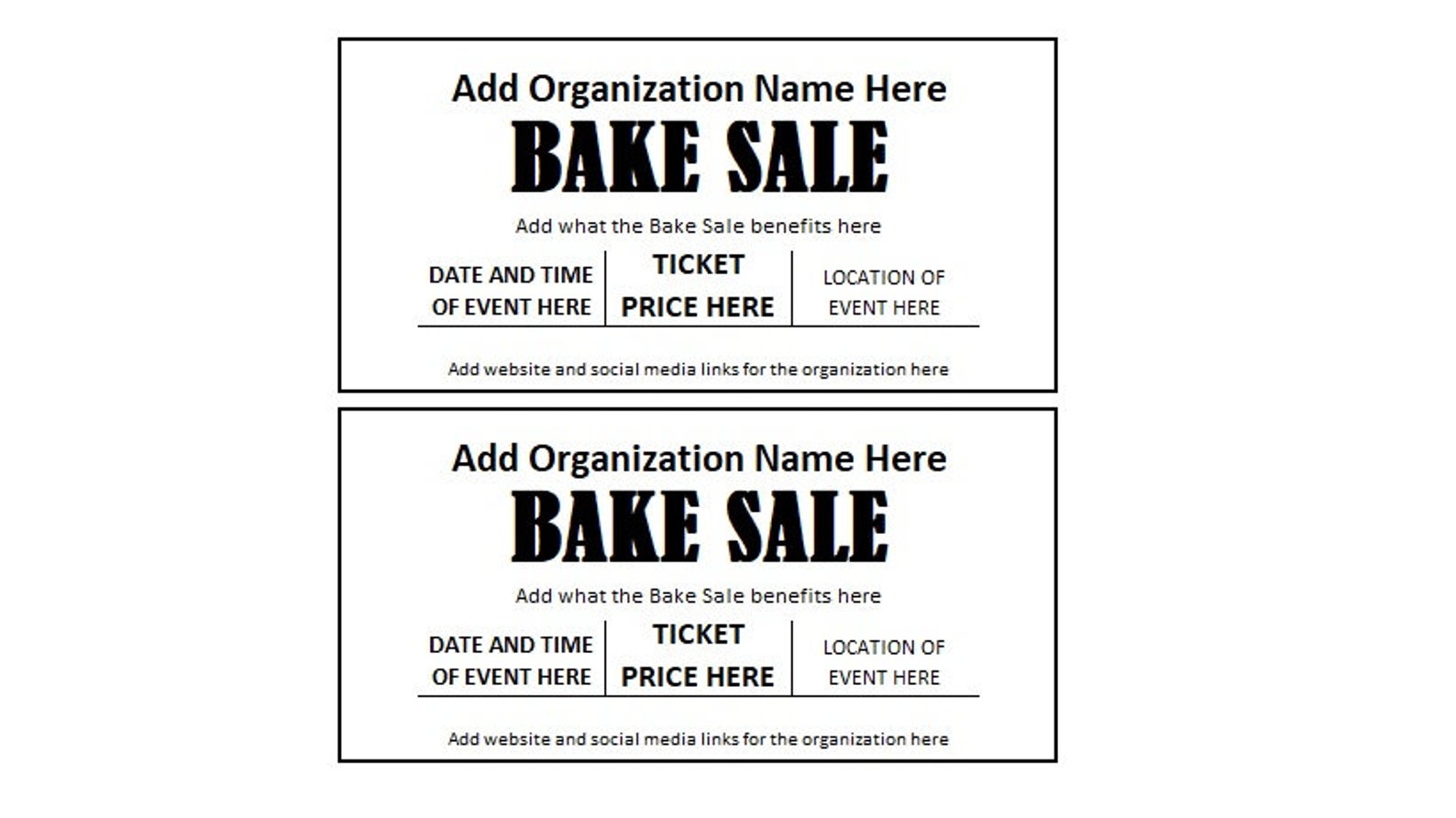 Bake Sale Ticket, Bake Sale Fundraiser Ticket, Bake Sale Ticket ...