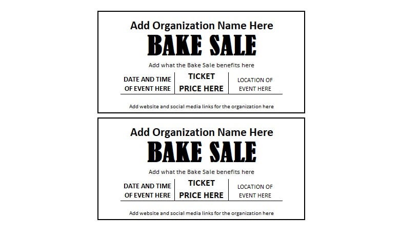 Bake Sale Ticket, Bake Sale Fundraiser Ticket, Bake Sale Ticket ...