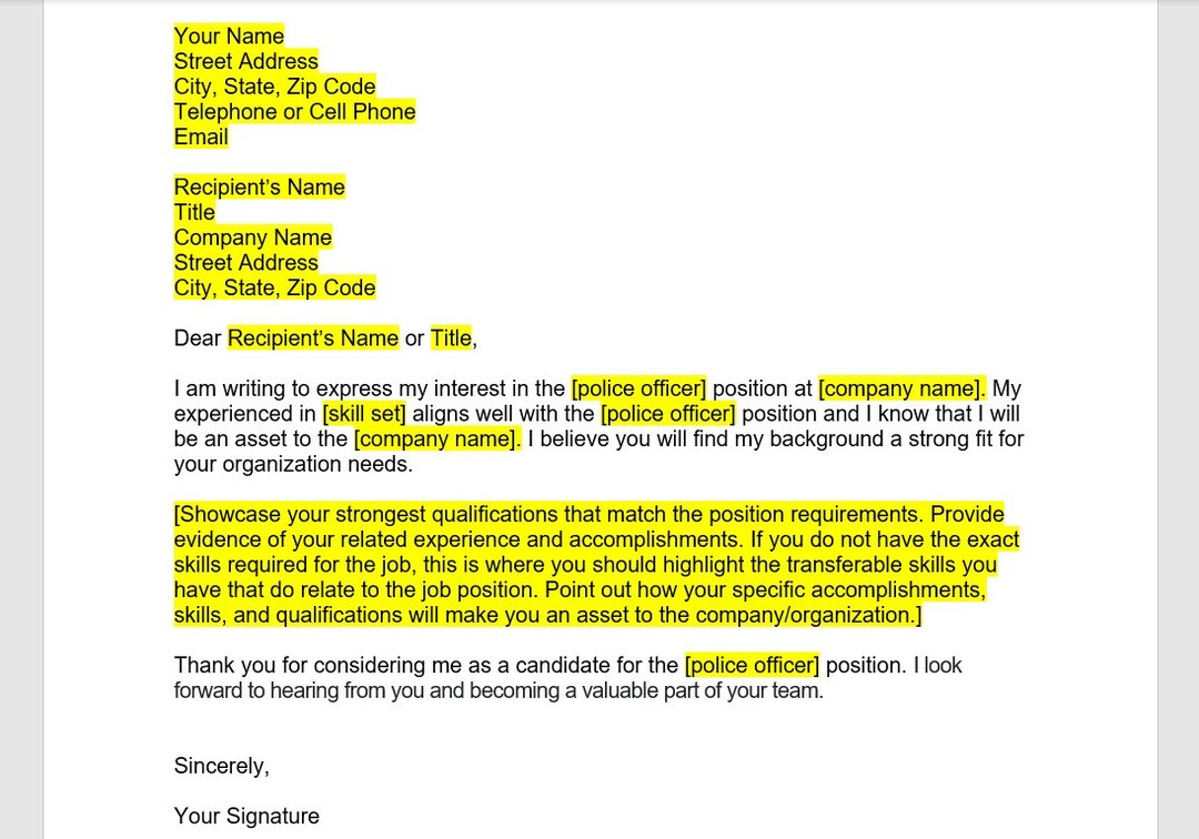 Police Officer Cover Letter Cover Letter Template Instant Download Etsy