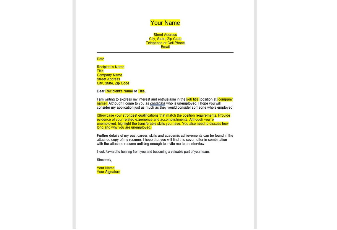 Unemployed Cover Letter Template, Cover Letter Template, Editable Cover ...