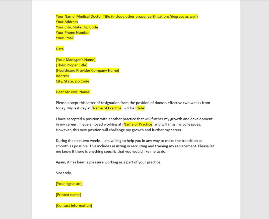 Doctor Resignation, Doctor Resignation Letter, Doctor Letter, Doctor ...