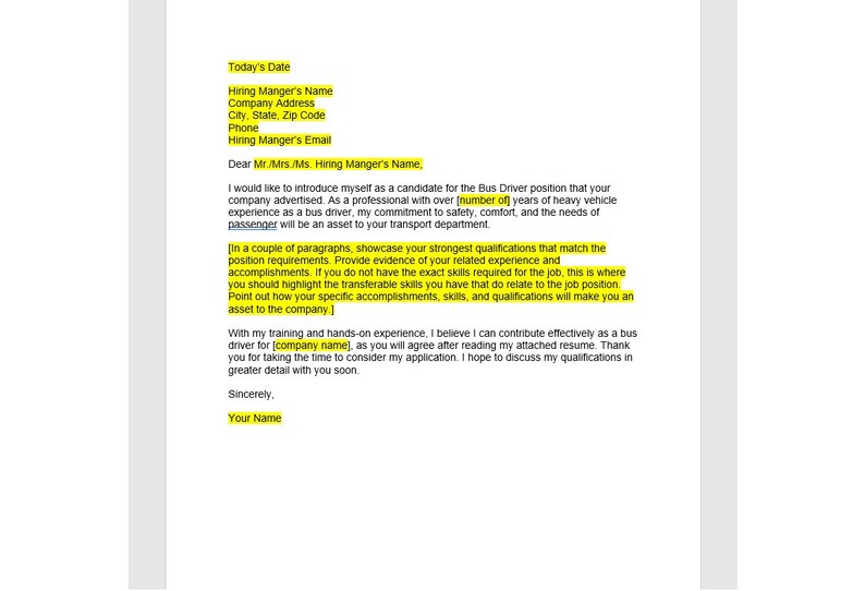 Editable Bus Driver Letter, Cover Letter Template, Editable Cover ...