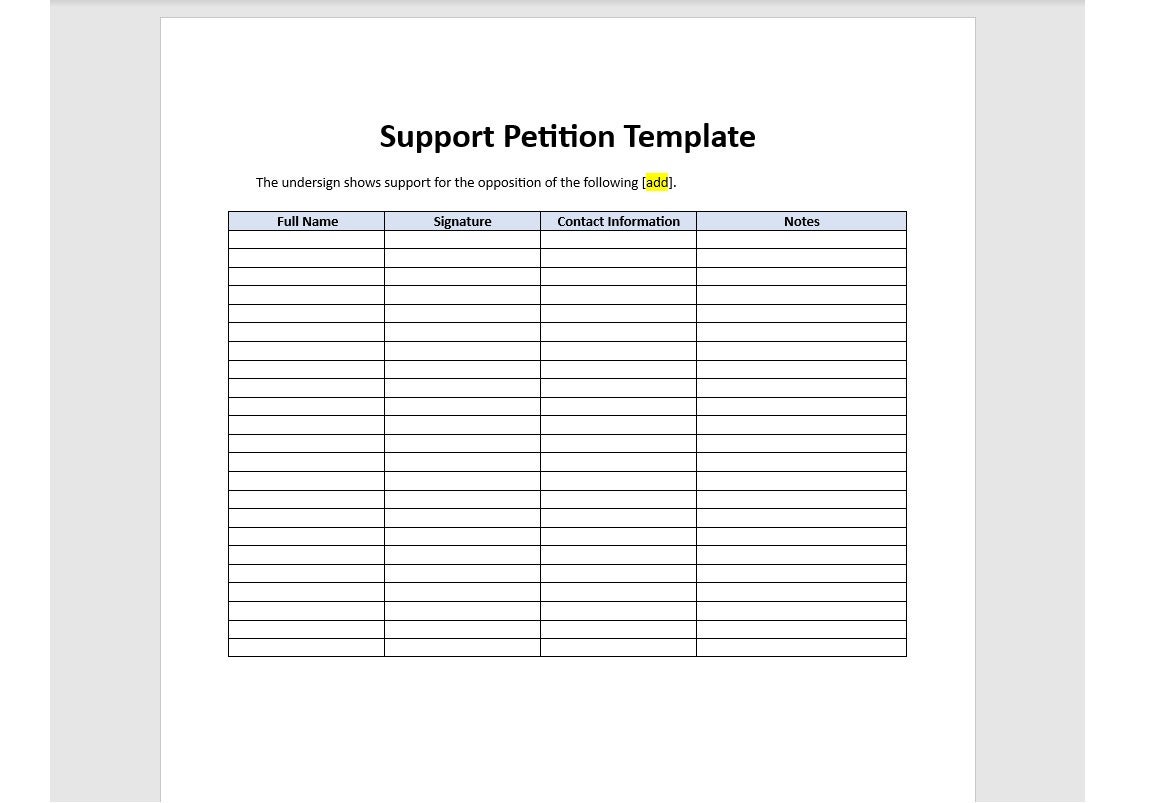 Editable Support Petition, Support Petition Template, Petition Template ...