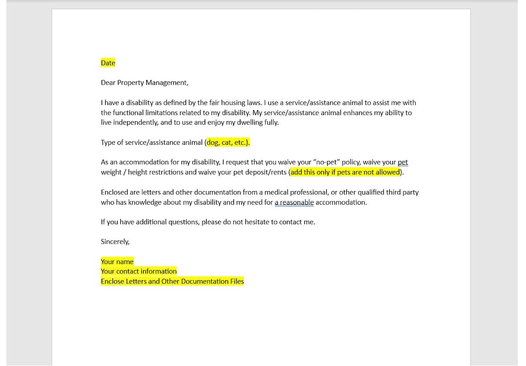 Editable Sample Letter for Companion Animal, Emotional Support Animal ...