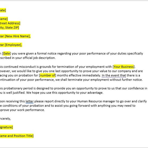 Probation Period Template - Etsy