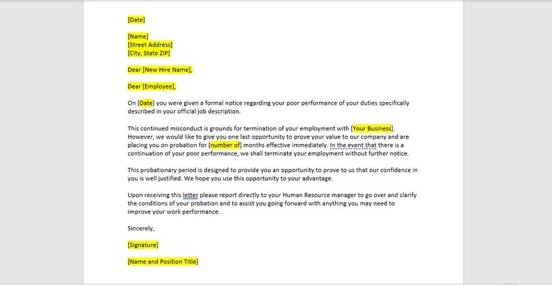 Probation Period Letter Template, Probation Period Letter, Probation ...