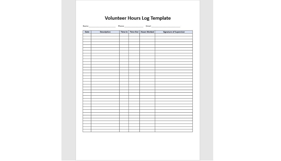 Volunteer Hours Log Template, Hours Log, Hours Log Template, Volunteer ...