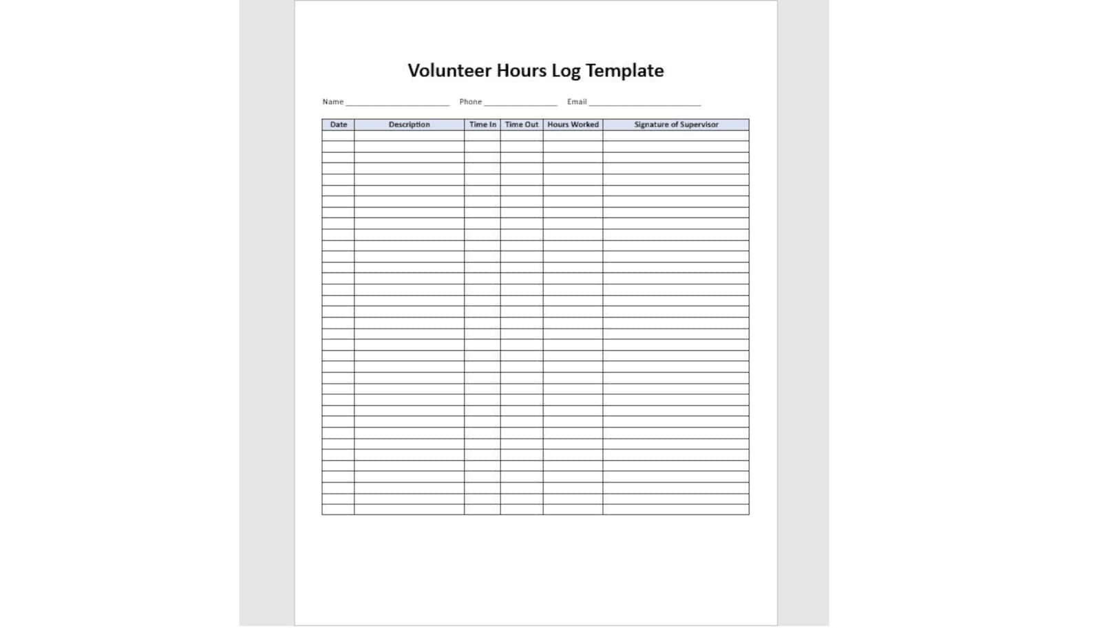 Volunteer Hours Log Template, Hours Log, Hours Log Template, Volunteer ...