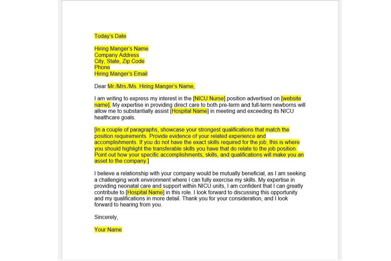 NICU Nurse Cover Letter, Cover Letter Template, Editable Cover Letter ...