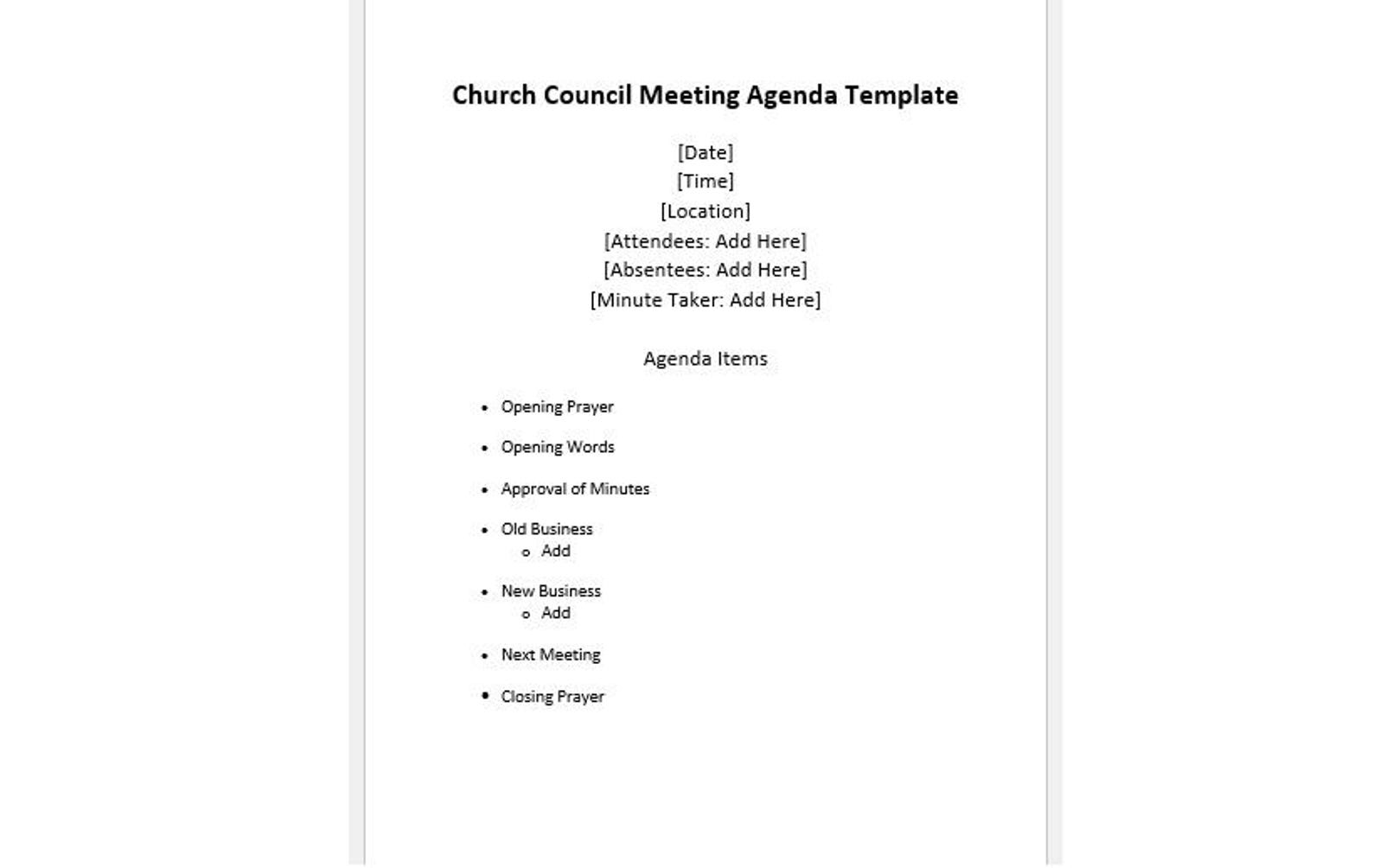 Editable Church Council Meeting Agenda Template, Meeting Template ...