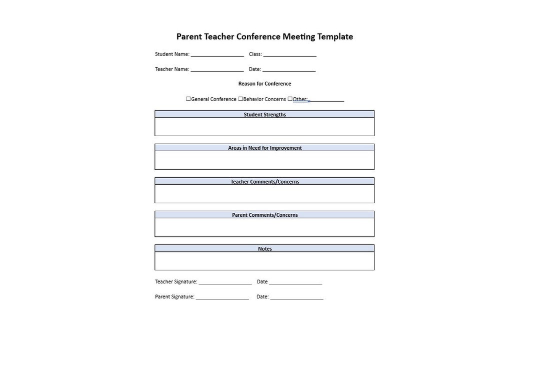 Editable Parent Teacher Conference Meeting Template, Parent Teacher ...