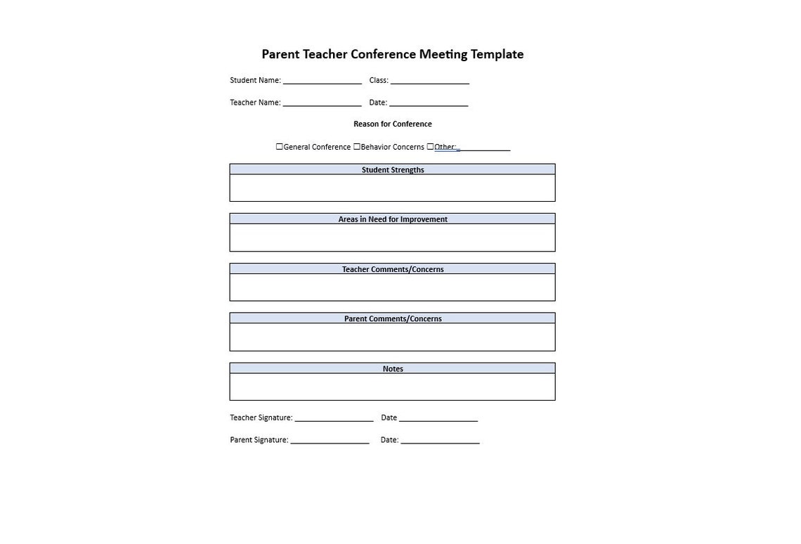 Editable Parent Teacher Conference Meeting Template, Parent Teacher ...