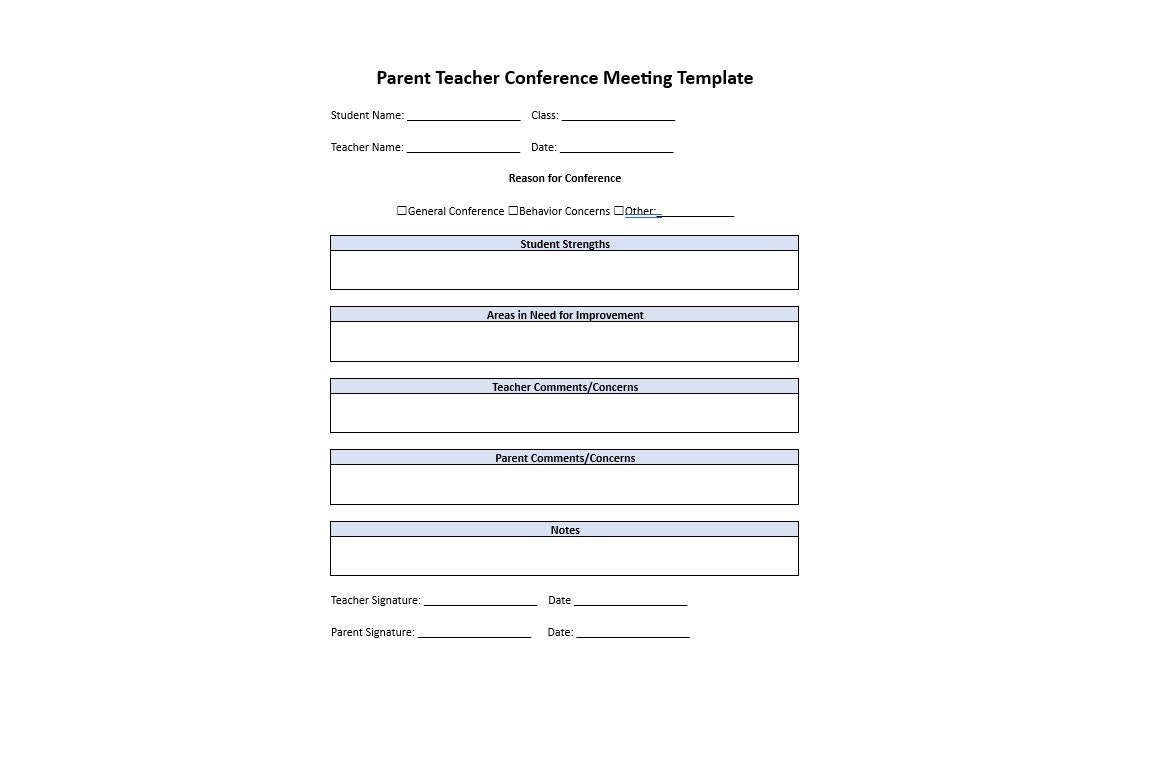 Editable Parent Teacher Conference Meeting Template, Parent Teacher ...
