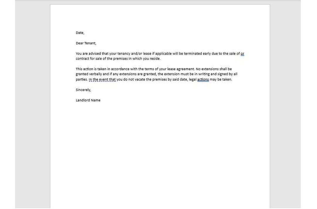 Editable Landlord Intent to Sale Property, Intent to Sale Property ...