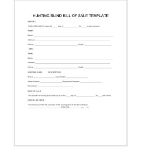 Editable Hunting Blind Bill of Sale Template, Editable Bill of Sale ...