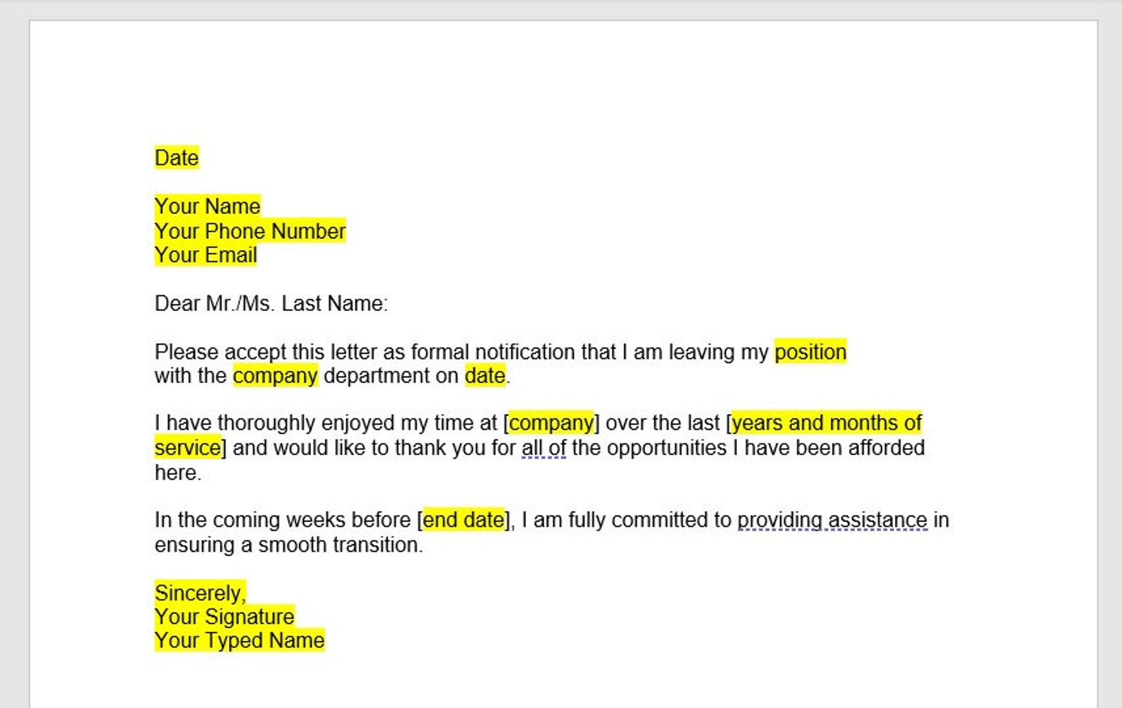 Resignation Letter Template, Resignation Letter, Resignation Template ...