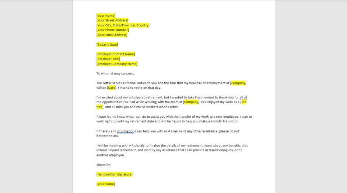 Retirement Letter Template, Retirement Letter, Retirement Template ...