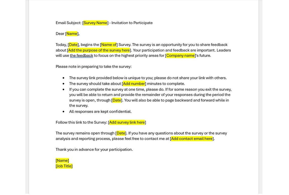 Survey Invite Letter Email Template, Invitation Email, Survey ...