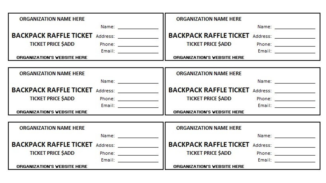 Editable Backpack Ticket, Backpack Ticket, Enter to Win Printable ...