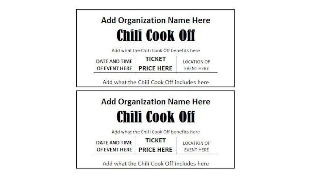Editable Chili Cook off Ticket, Chili Cook off Fundraiser Ticket, Chili ...