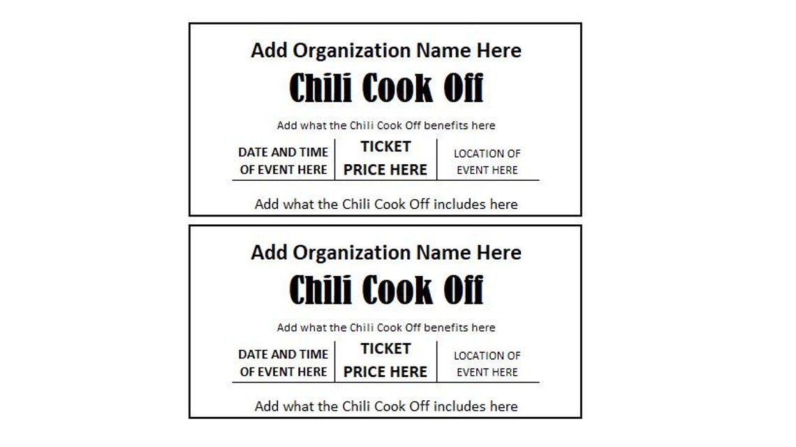 Editable Chili Cook off Ticket, Chili Cook off Fundraiser Ticket, Chili ...