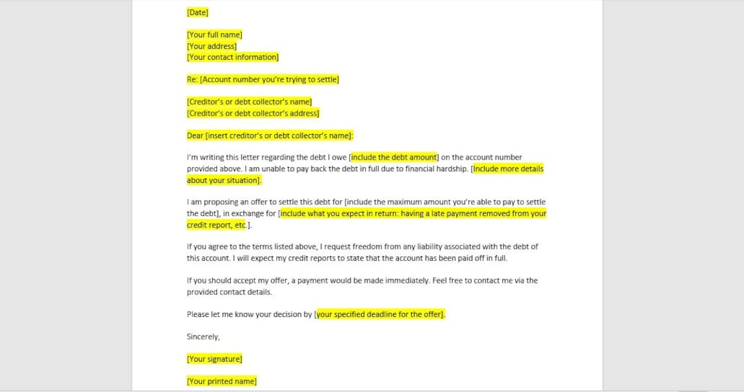 Debt Settlement Letter Template, Debt Settlement Letter, Debt ...