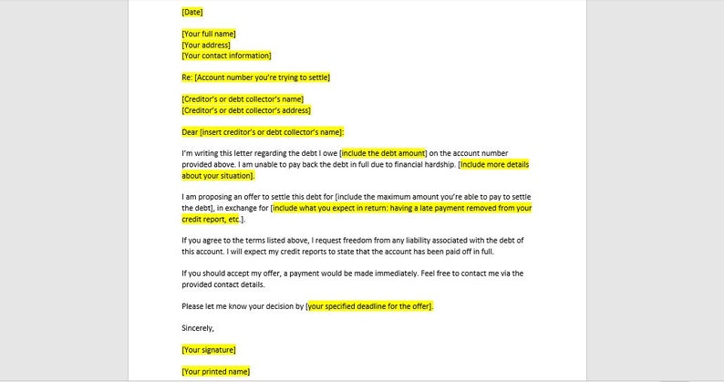 Debt Settlement Letter Template, Debt Settlement Letter, Debt ...
