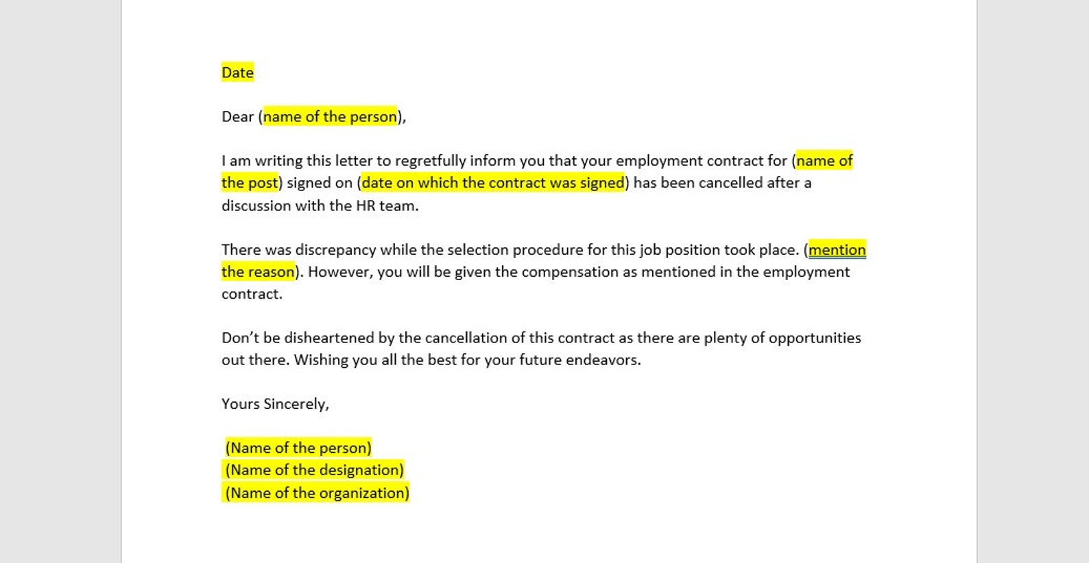 Employment Contract Cancellation Letter, Employment Contract ...