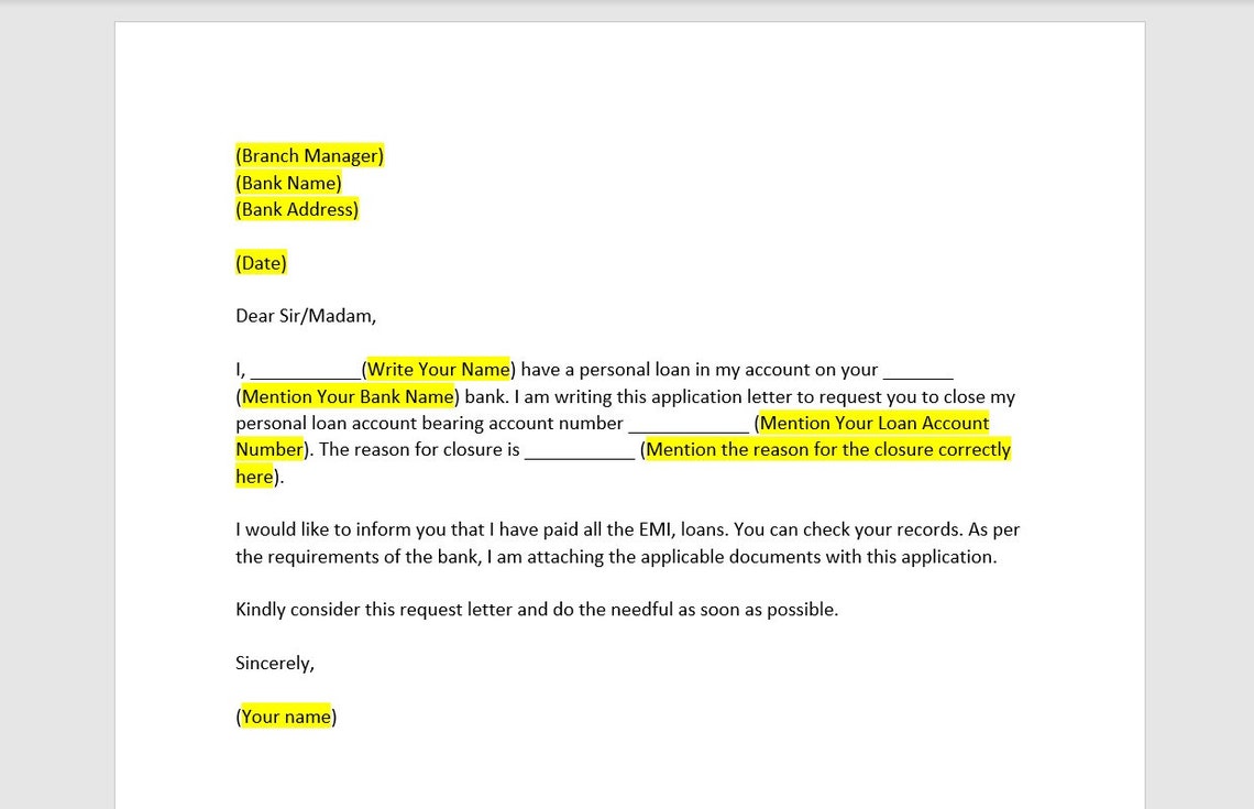Request Letter for Loan Closure, Letter for Loan Closure, Loan Closure ...