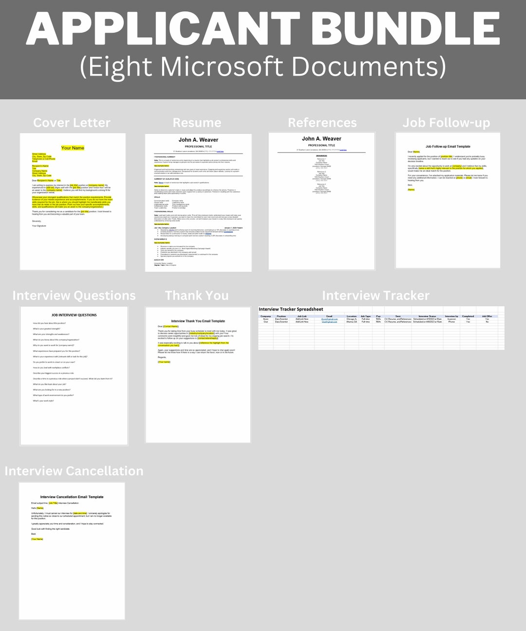 Set of 8 Applicant Interview Template Bundle, Applicant Interview Forms ...