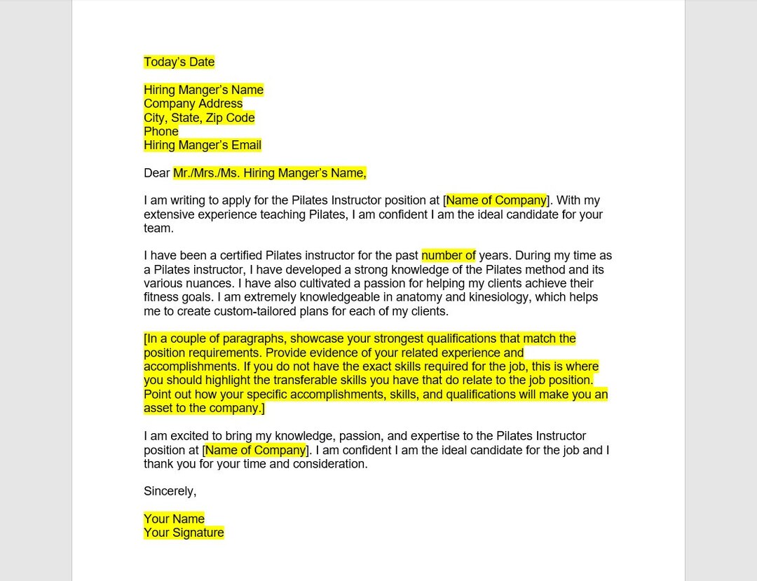 Pilates Instructor Cover Letter, Pilates Instructor Cover Letter ...