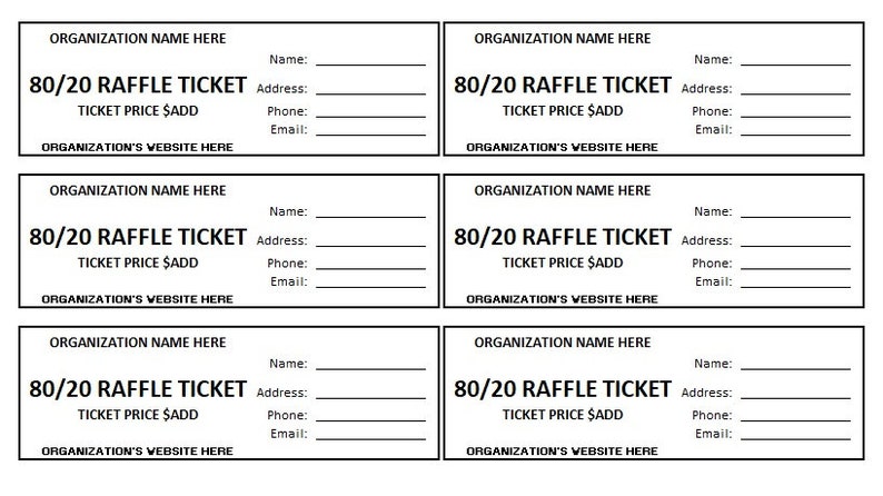 Editable 80/20 Raffle Ticket, 80/20 Raffle, Enter to Win Printable ...