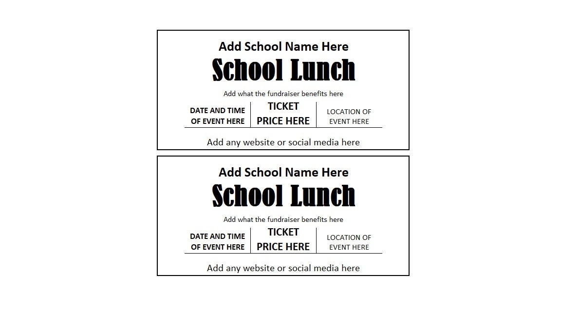 School Lunch Plate Sale Ticket, School Lunch Sale Fundraiser Ticket ...