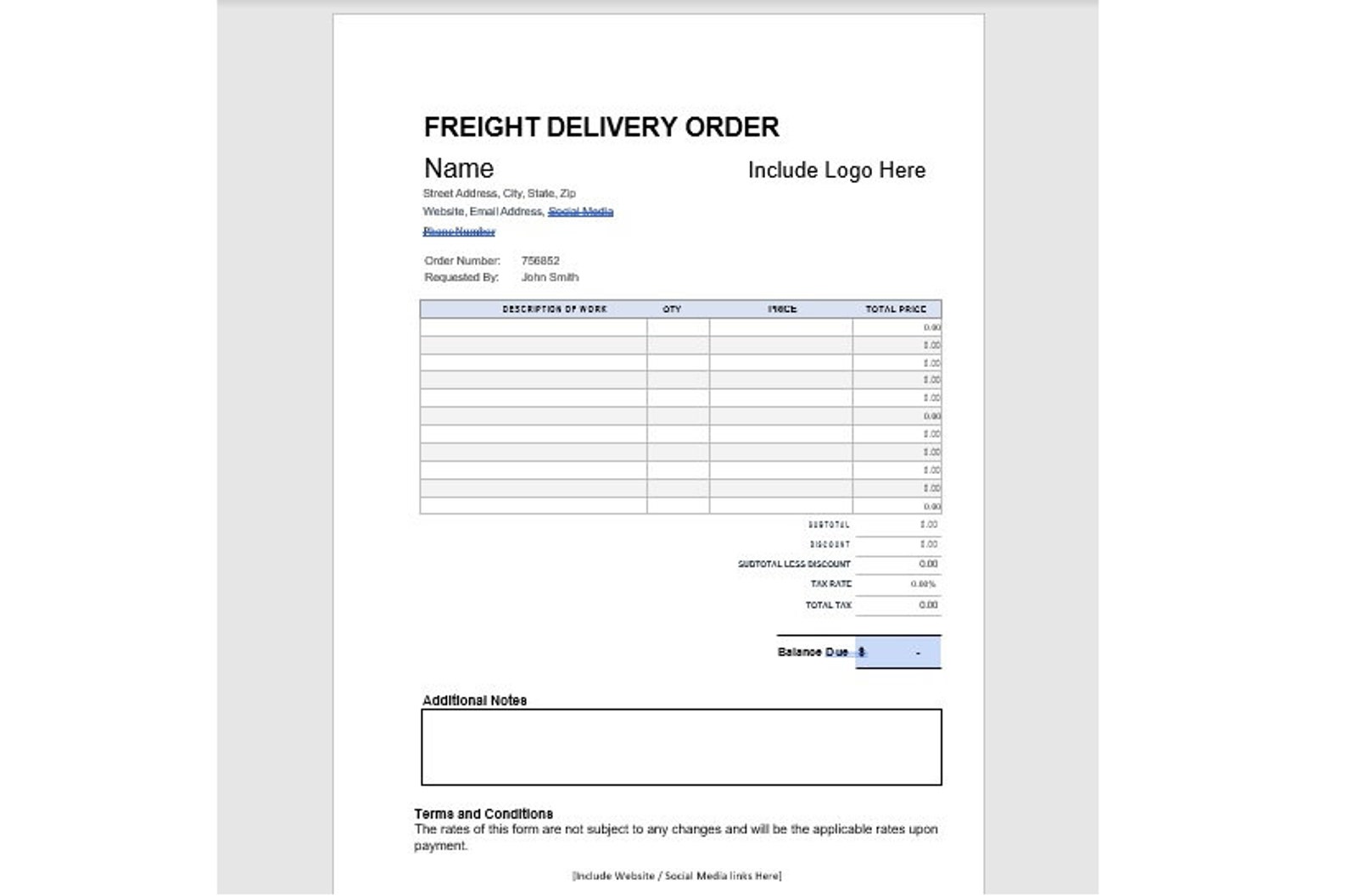 Editable Freight Delivery Order Template, Delivery Order Template ...