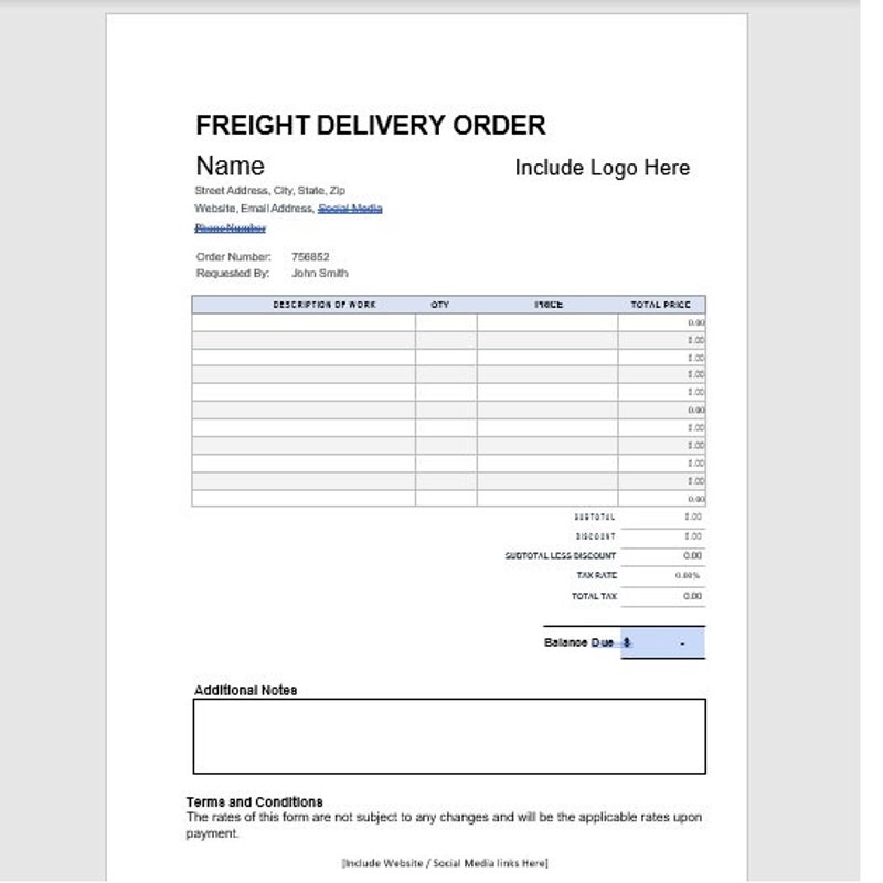 Delivery Order Template - Etsy