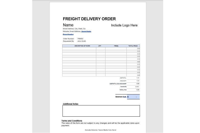 Editable Freight Delivery Order Template, Delivery Order Template ...
