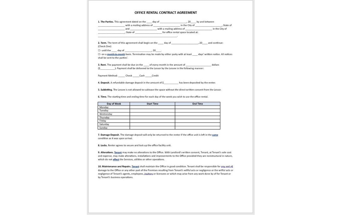 Office Rental Agreement, Office Rental Rental Agreement Template ...