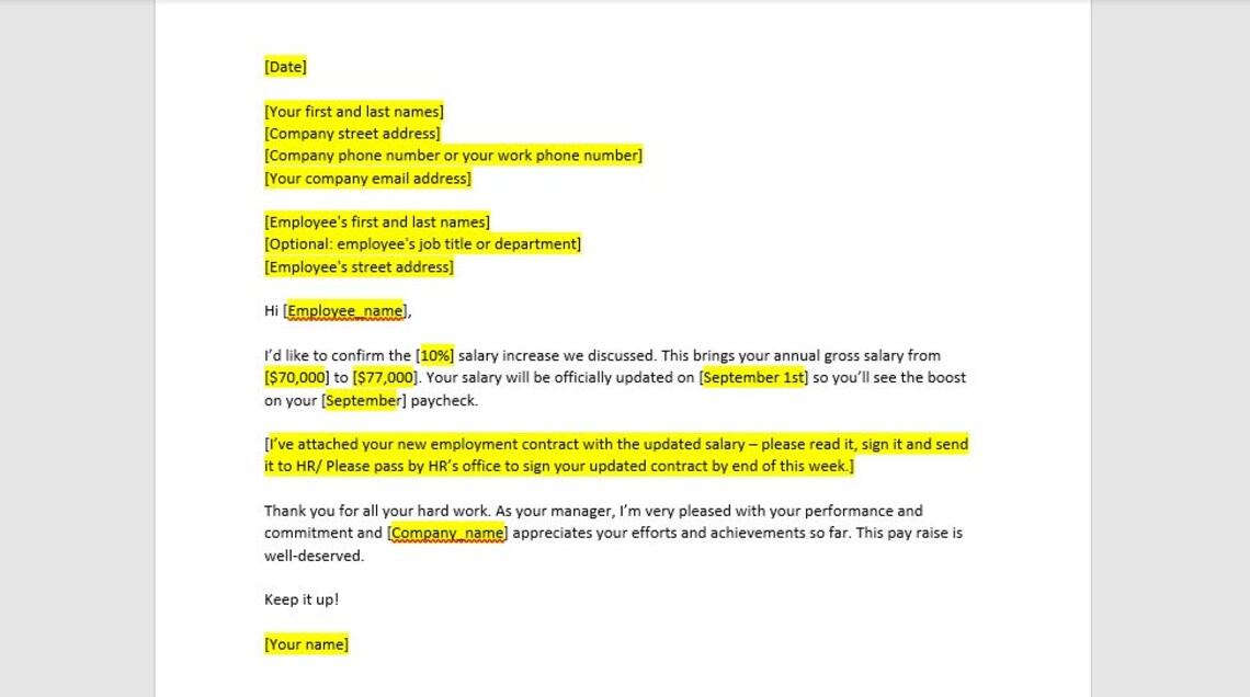 Employee Raise Letter Template, Employee Raise Letter, Employee Raise ...