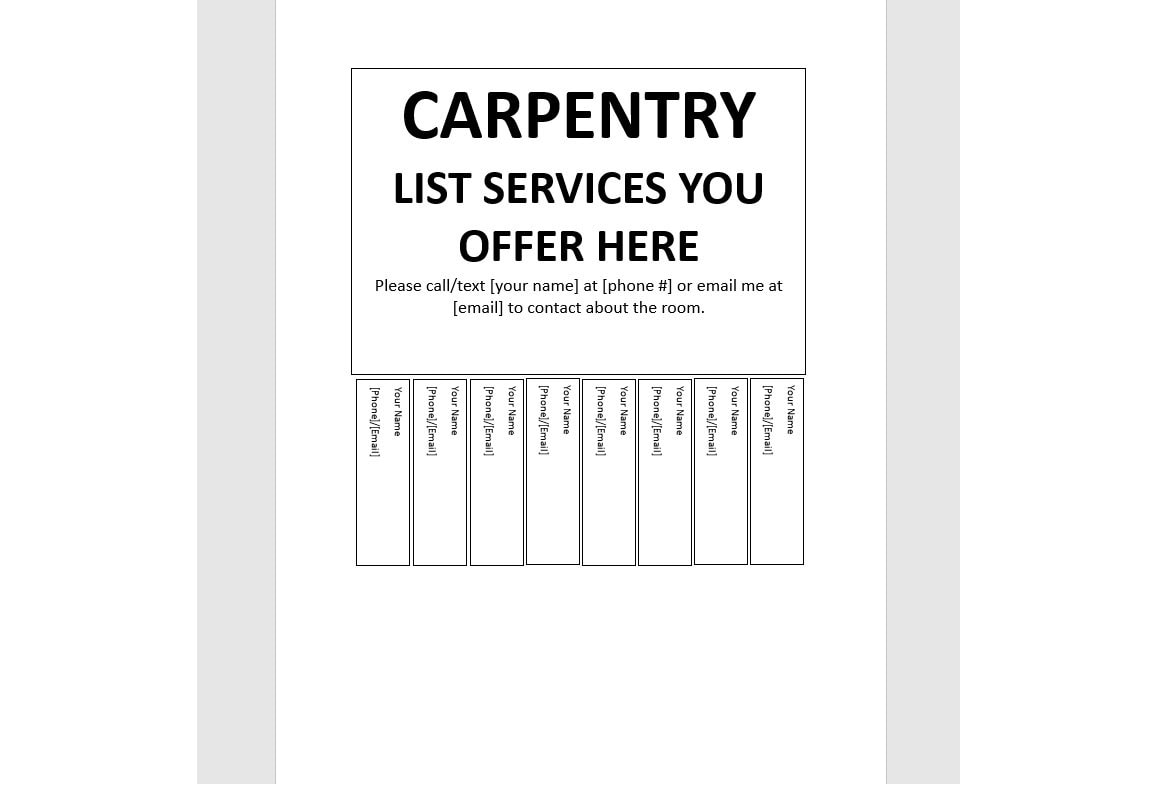 Editable Carpentry Tear-off Flyer, Tear-off Flyer Template, Carpentry ...