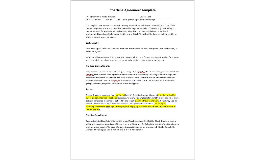 Editable Coaching Agreement Template, Coaching Agreement, Coaching ...