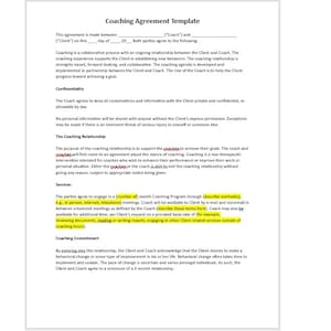 Editable Coaching Agreement Template, Coaching Agreement, Coaching ...