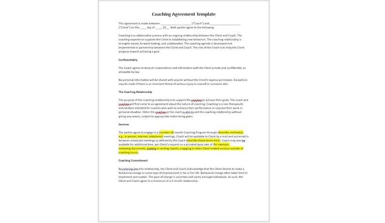 Editierbare Coaching Vereinbarung Vorlage, Coaching Vereinbarung, Coaching Vertrag Vorlage ...