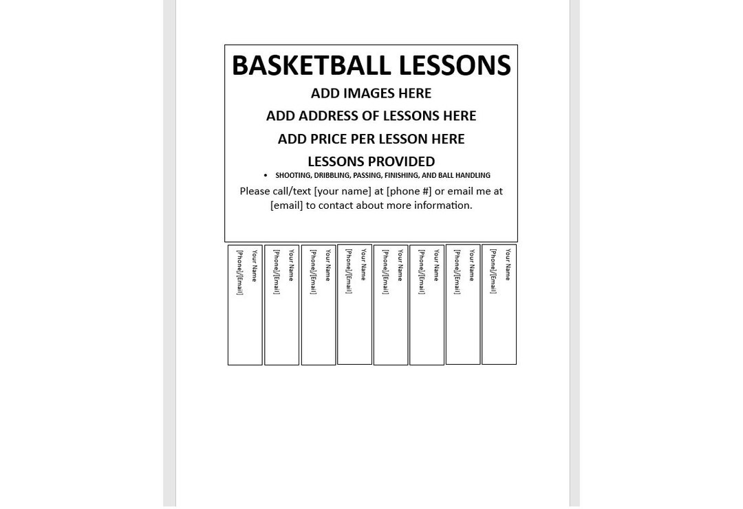 Editable Basketball Lessons Tear-off Flyer, Basketball Lessons Tear-off ...