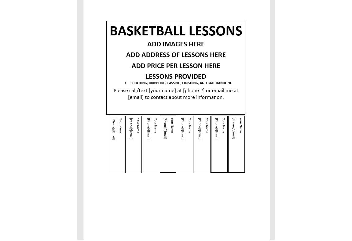 Editable Basketball Lessons Tear-off Flyer, Basketball Lessons Tear-off ...