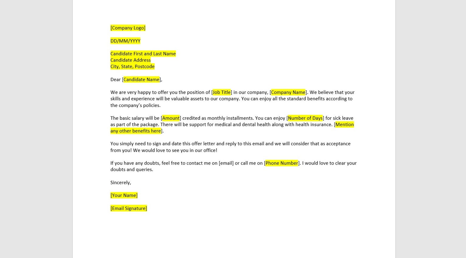 Informal Job Offer, Job Offer Letter, Job Offer Template Letter, Job ...