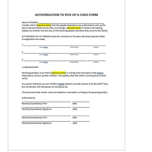 Pick up Form Template - Etsy